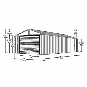 Arrow Shed 12' x 24' Murryhill Garage Galvanized Steel Extra Tall Walls Prefabricated Shed Storage Building, 12' x 24', Flute Gray