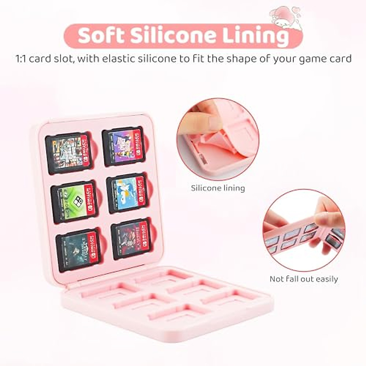RHOTALL Pink Game Case for Nintendo Switch and Switch OLED, Cute Bunny Storage Card Box with 12 Game Cards Cartridge and 12 SD Cards Slots, Portable Switch Games Holder with Magnetic Design