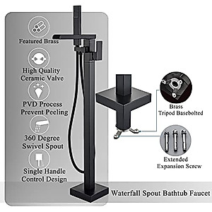 Senlesen Black Floor Mounted Single Handle Bathroom Tub Filler Faucet Free Standing Bathtub Mixer Tap