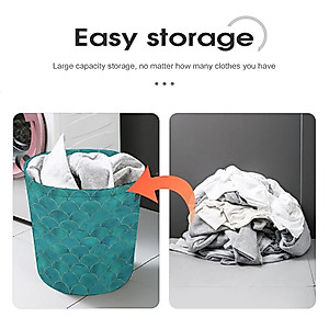 KiuLoam Japanese Teal Mermaid Fish Scale Laundry Baskets, Large Storage Basket Collapsible Organizer Bin Laundry Hamper for Nursery Clothes Toys