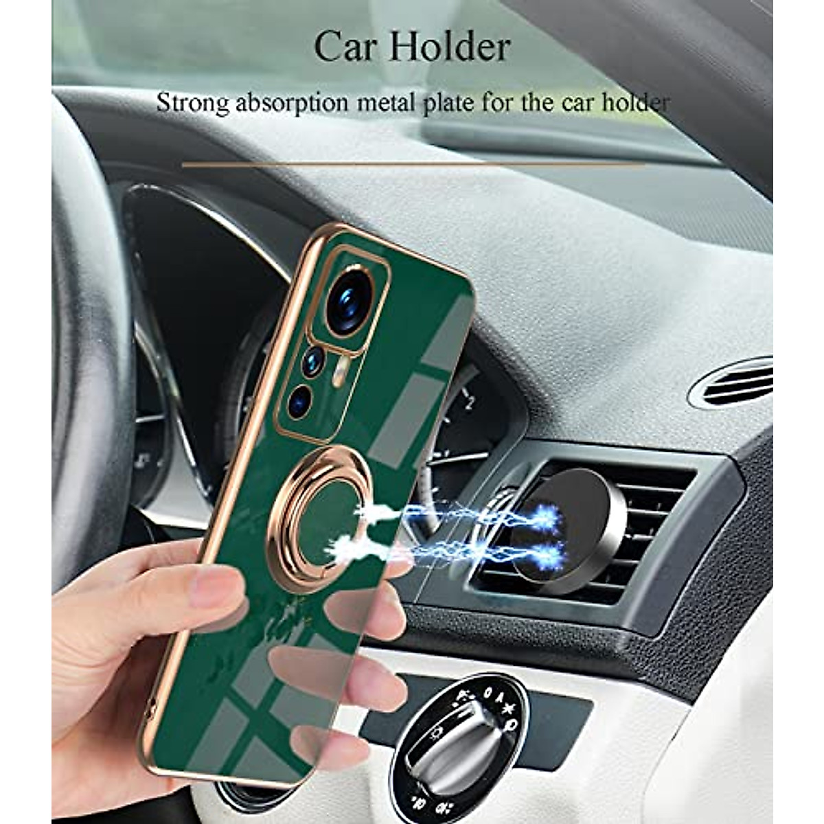 Compatible with Xiaomi 12T Pro Case with Ring Holder Magnet Silicone, Xiaomi 12T Pro Phone Case Xiaomi 12T Case Silicone Thin White Cover Black 360° Rotatable Metal Kickstand (Dark Green)