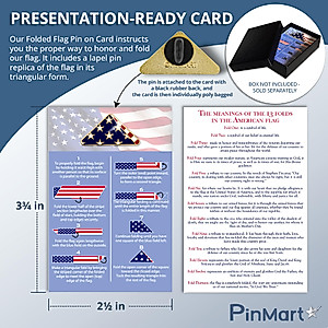 PinMart's Folded American Flag Memorial Veteran Lapel Pin on Instruction Card - Patriotic Enamel Pins for Clothing, Hats, Backpacks and Bags - Memorial Day Pins for Men and Women