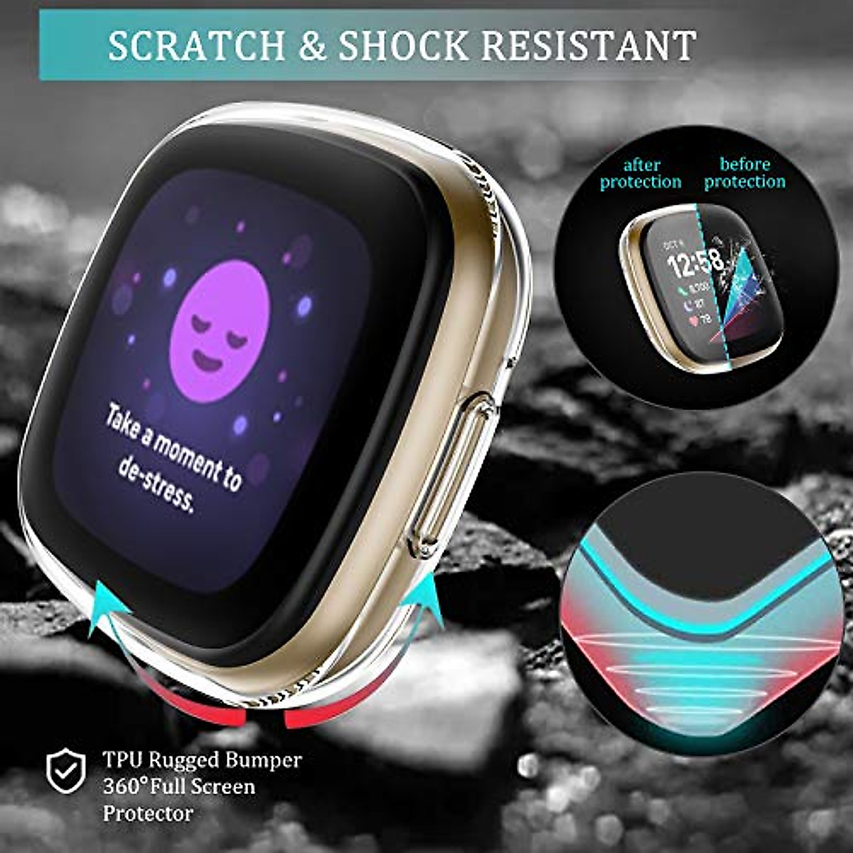 Maledan Compatible with Fitbit Versa 3 and Sense Screen Protector, 3 Pack Clear Ultra Thin Full Protective TPU HD Protector for Fitbit Sense/Versa 3 Case Cover Accessories and Bands Women Men