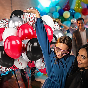 50pcs 12inch Red Black White Silver Balloons and Black Red Confetti Balloons for Graduation Wedding Birthday Baby Shower Party Decorations