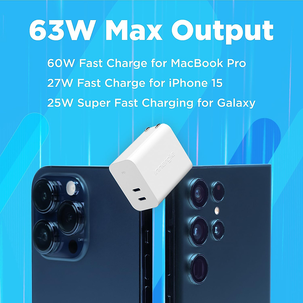 Innergie C6 Duo 63W USB C Charger, 2-Port Foldable Wall Charger Charging Block QC 4.0 PD 3.0 PPS 25W Super Fast Charging for Galaxy iPhone 16 Pro Max iPad Air Mini MacBook Phone Laptop Power Adapter