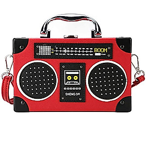 QiMing Vintage Radio Shaped Bag,PU Elegant Evening Crossbody Handbag for Women(Red)