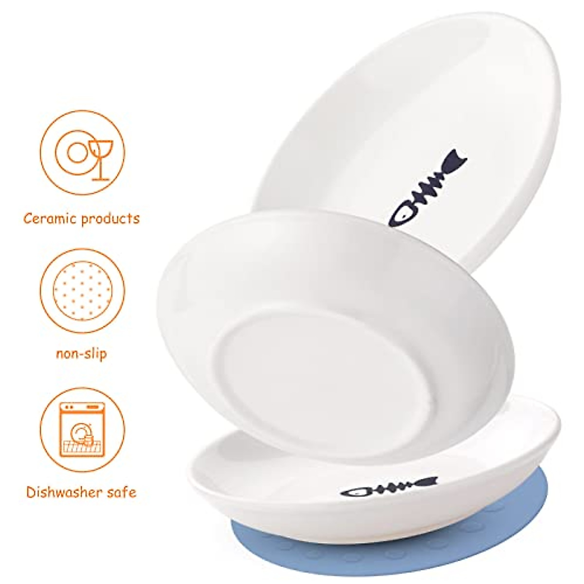 Dorakitten Ceramic Cat Food Plates: Cat Wet Food Bowls Cat Feeding Wide Bowls to Stress Relief of Whisker Fatigue Cat Dishes, Shallow Bowls for Kittens and Small Animals with Non-Slip Mat