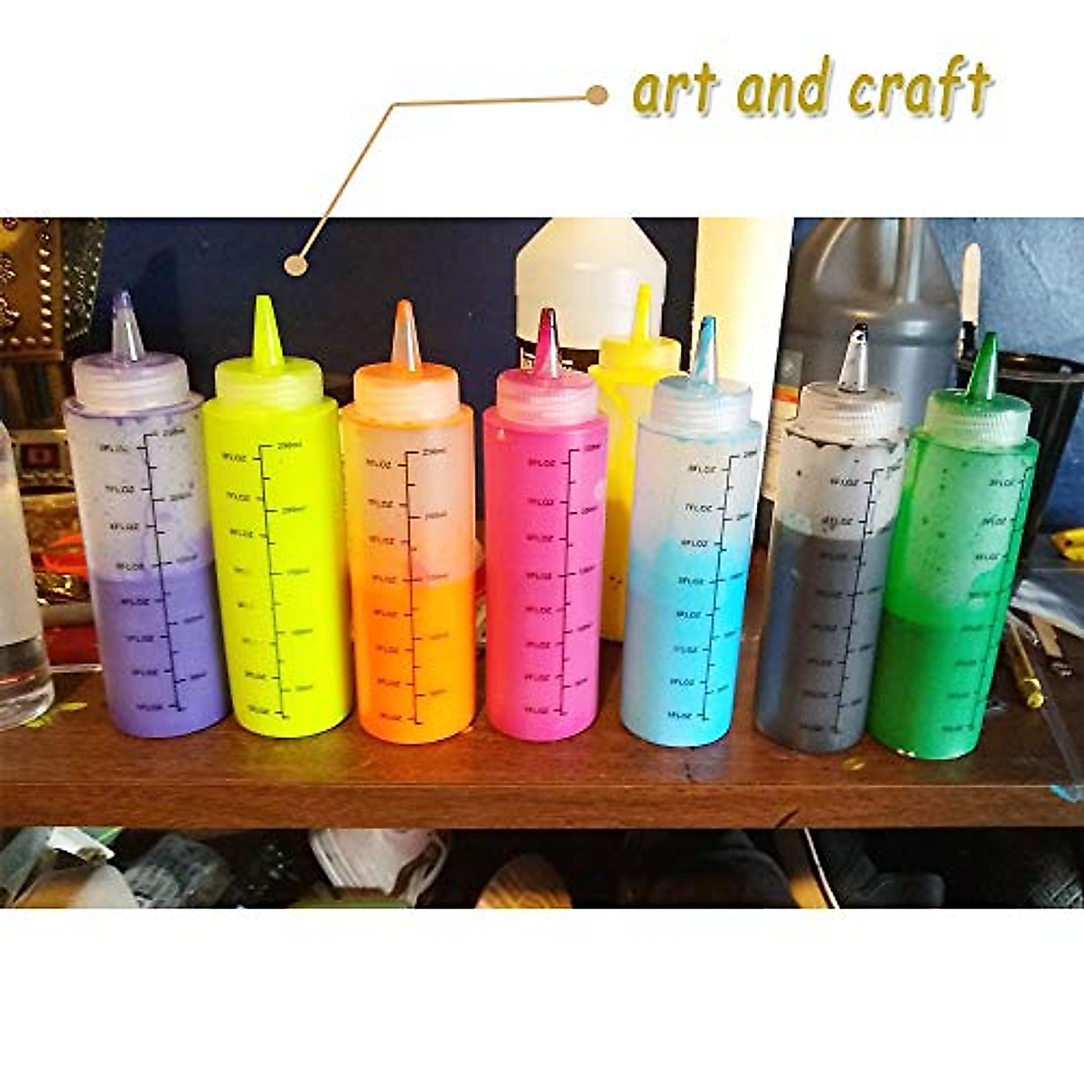 Haawooky 15 Pack 8oz Plastic Scale Squeeze Bottle,Clear Condiment Squeeze Bottles,Squirt Bottles with Red Tip Cap for Ketchup,BBQ,Sauces,Art and Crafts