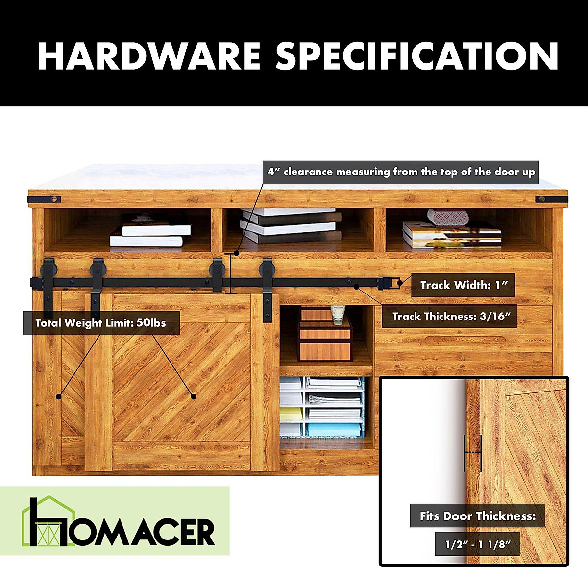 Homacer Mini Black Rustic Single Track Bypass Sliding Barn Door Hardware Kit, for Four Doors, 120-inch Long Flat Track, Classic Design Roller (Two Flat +Two Bent), Cabinet TV Stand Use