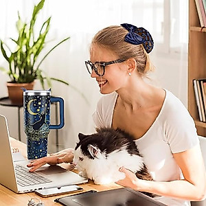 Mindunm 40 oz Cute Cat Tumbler with Handle and Straw Lid cat gifts for cat lovers for Women Double Insulated Cup Travel Coffee Mug