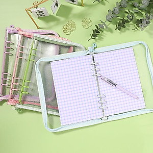 NEWEST A5 Notebook Binder Cover with Zipper, Plaid Pattern 6 Ring Refillable Planner Binder Shell, Clear Glitter PVC Loose Leaf Binder Wallet for Journal Album Diary Budget Folder DIY Cover, Purple