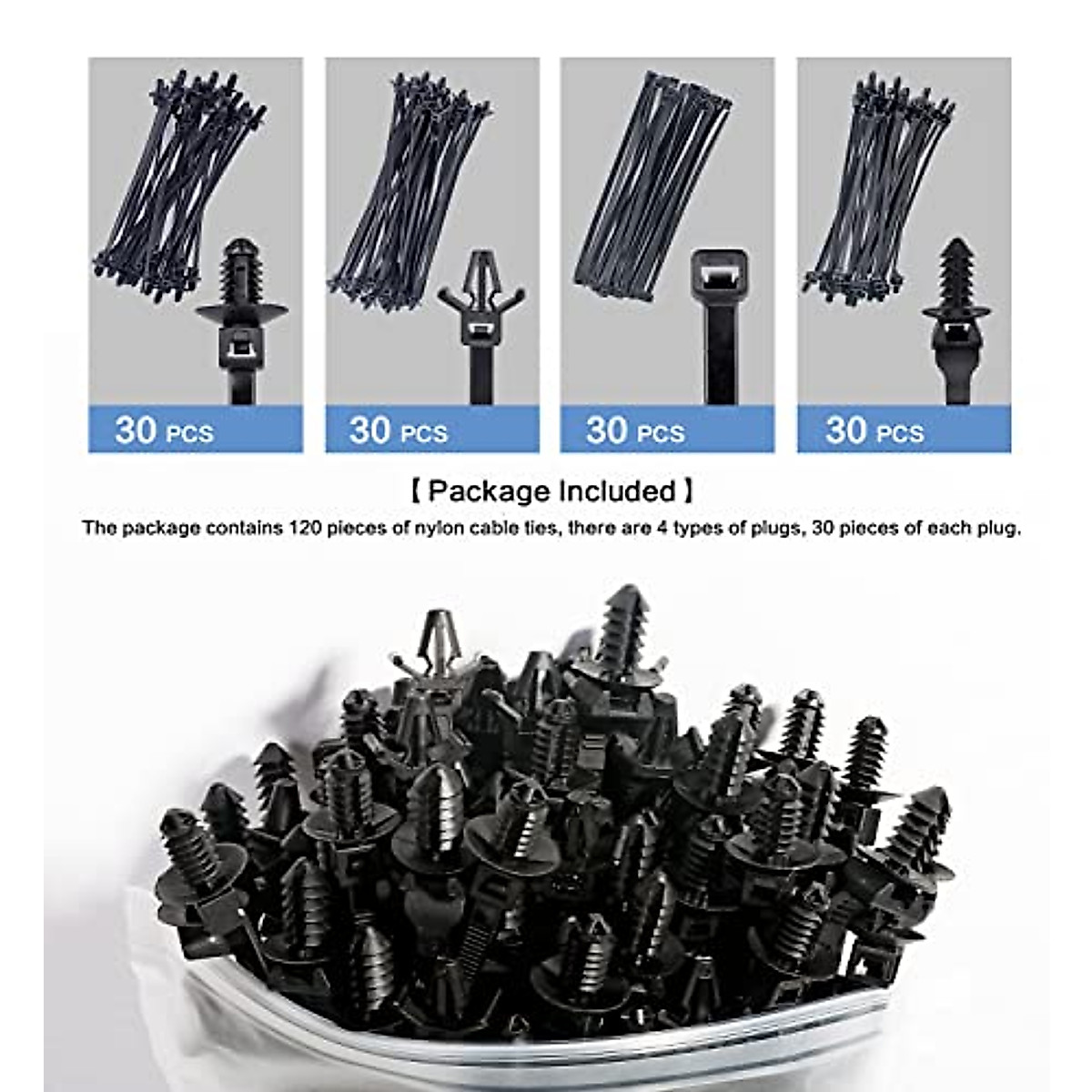 VAGURFO 120 Packs Car Mount Wire Tie, Nylon Push Mount Cable Zip Tie Strap Self-Locking Tie,Fastener Cable Clips for Sorting Out Cable and Wire Clearly, Household Construction Electronic Auto Industry