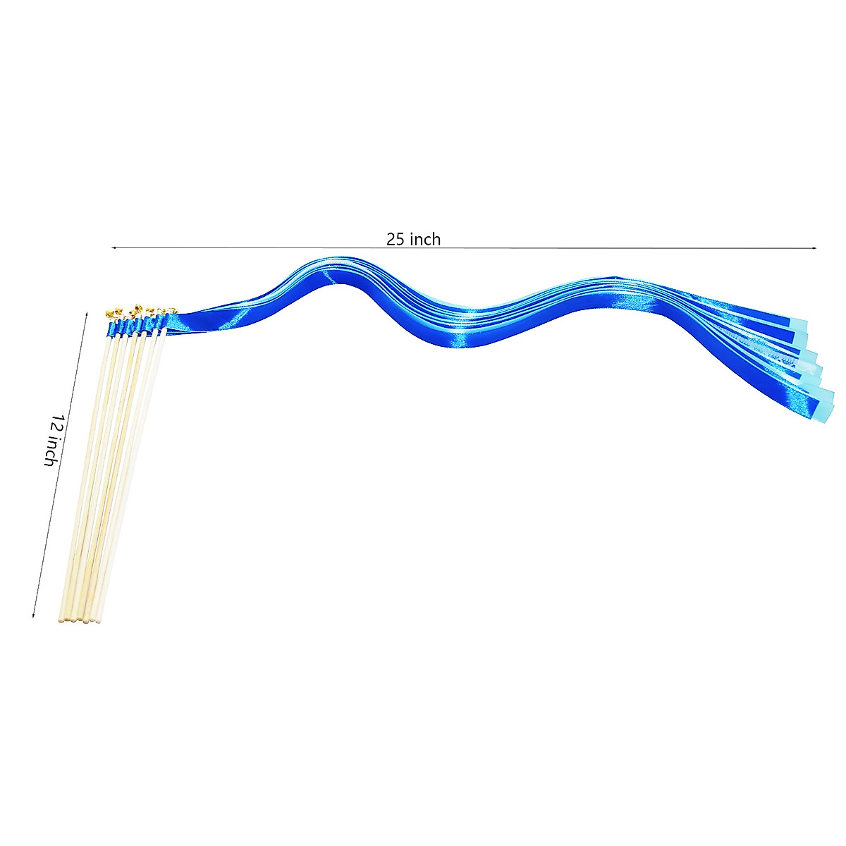 100 Pack Blue Lace Wedding Ribbon Wands Streamers with Bells Silk Fairy Wands Sticks Wedding Exit Ribbon for Party Activities Bridal Shower Send Off Holiday Celebration