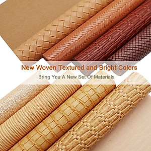 LOTOFUN 8Pcs/Set New Weave Embossed Textured Faux Leather Sheets Yellow Brown Series Mixed Woven Lattice Striped Vinyl Fabric A4 8 x 12Inch Fall Bohemia for Earrings Hair Bows DIY Crafts