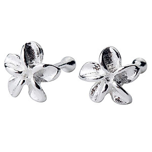 Flower Nose Rings Studs 22 Gauge Body Piercing Jewelry for Women S925 Sterling Silver Tiny Plumeria Cute Ball Bead Labret Screw Nose Stud Post Pin Hypoallgenic Dainty Body Jewelry