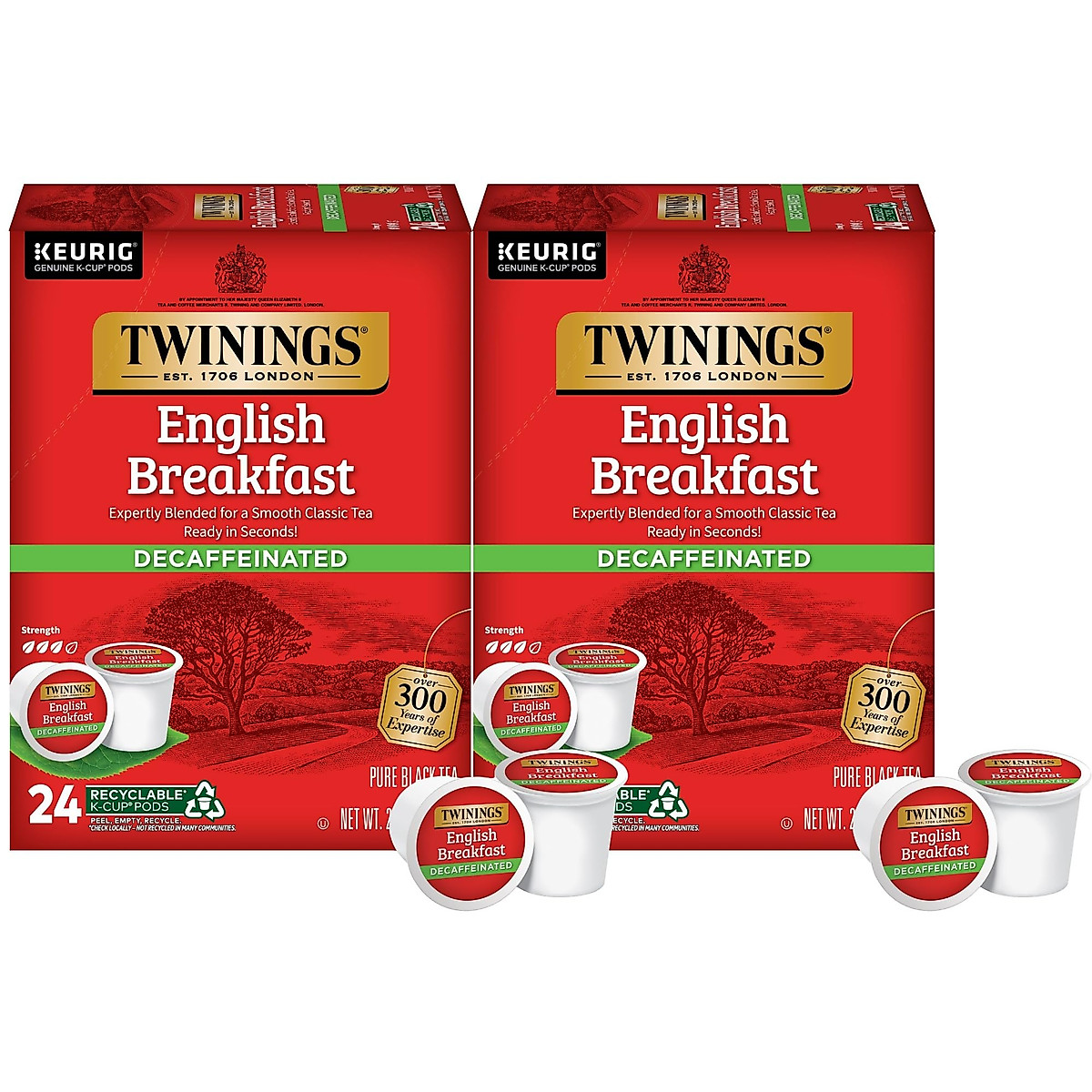 Twinings Decaf English Breakfast Tea K-Cup Pods for Keurig, Naturally Decaffeinated Black Tea, Smooth, Flavourful, Robust, 24 Count (Pack of 2), Enjoy Hot or Iced