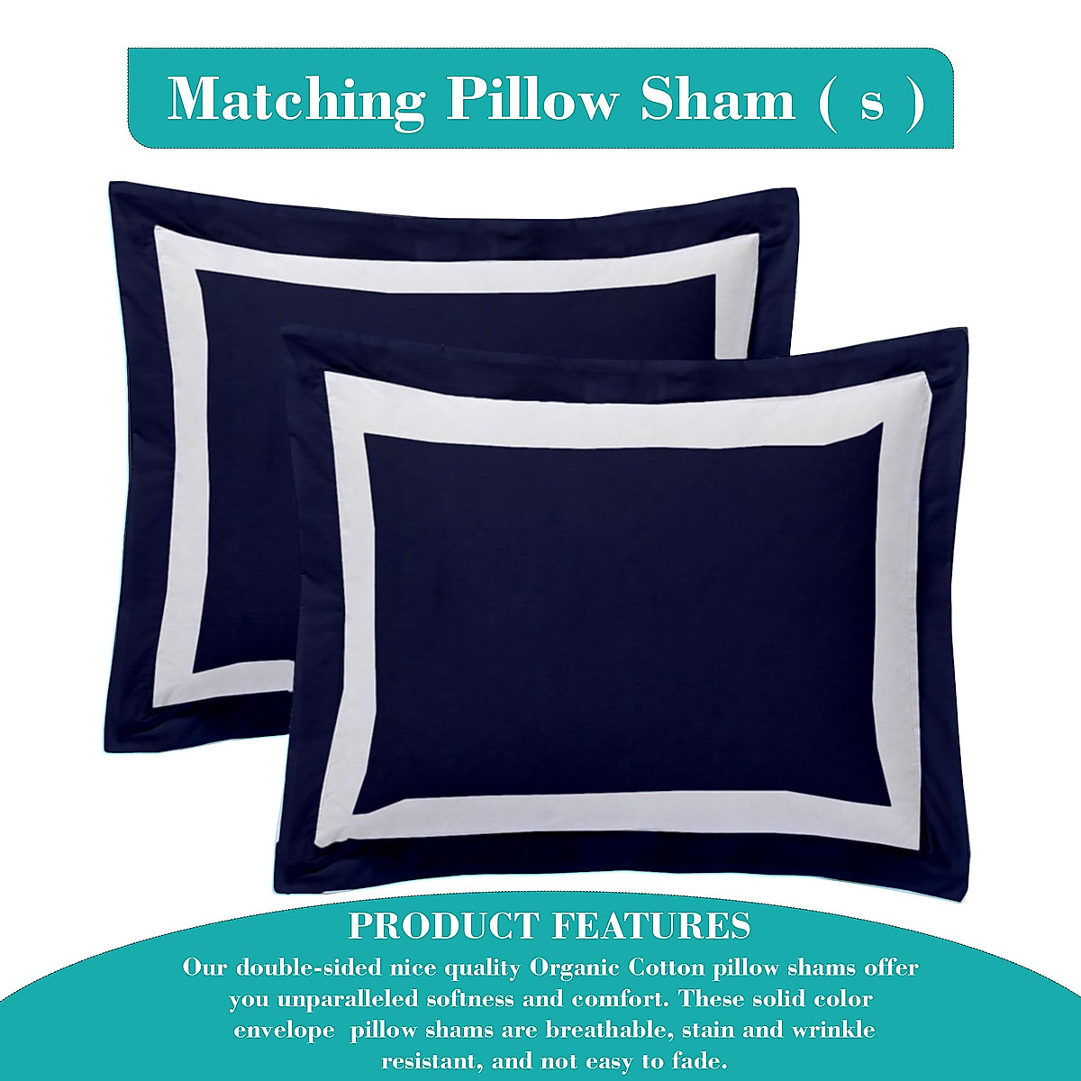 Saferay Green Hotel Luxury 3pc Two Tone Duvet Cover Set-850 Thread Count 100% Organic Cotton Premium Bedding Collection Queen Size 90 x 90 Inches Machine Washable (White & Navy Blue)