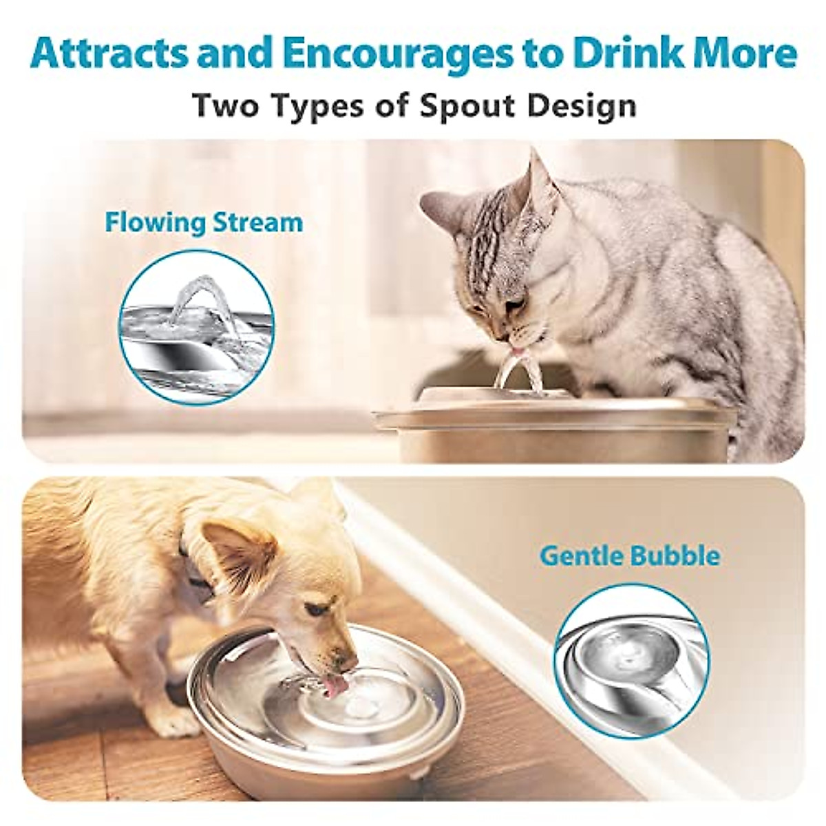 ORSDA Cat Water Fountain Stainless Steel, Pet for Cats Inside 2L, Automatic Dispenser, Dog Fountain, Metal Drinking Steel