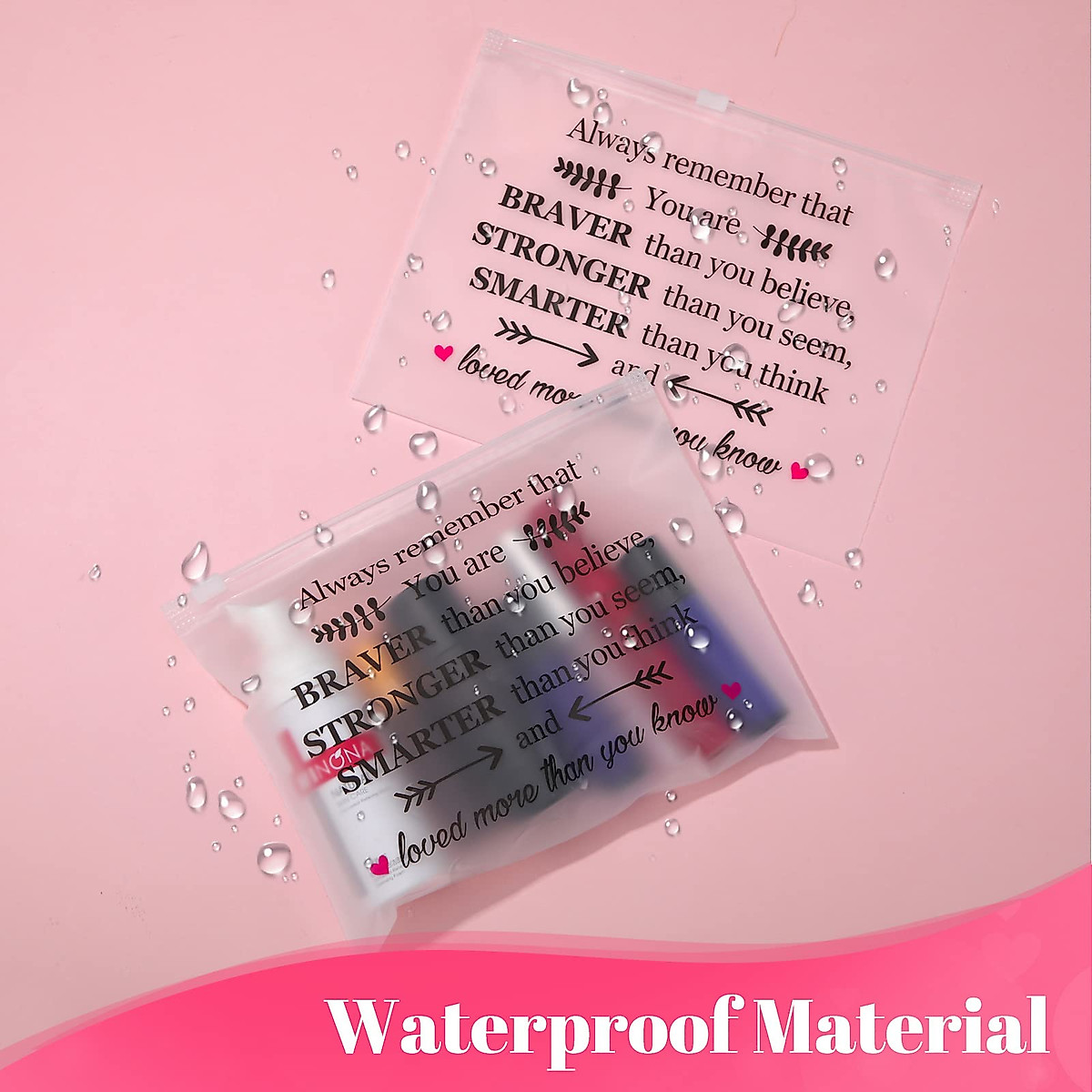 Reginary 50 Pcs Inspirational Gifts Bulk for Women Cosmetic Bag EVA You Are Braver Awesome Makeup Bag Mini Toiletry Packet with Zipper Encouragement Birthday Graduation Gift(You Are Braver)