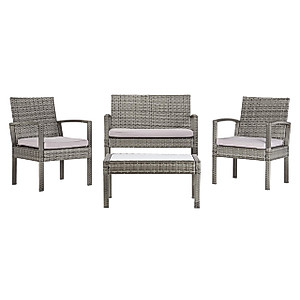 Safavieh PAT7507B Collection Bassey Grey 4-Piece Outdoor Living Patio Set