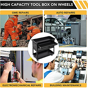 SUN & SUMMER Tool Chest with Wheels, Rolling 3-Tier Tool Box with Wheels 330 LBS Capacity Heavy Duty Utility Industrial Service Cart with Locking System Drawer for Garage, Warehouse & Repair Shop
