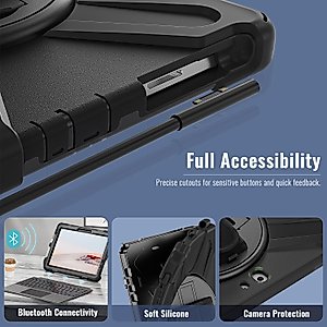 DreamerX Microsoft Surface Go 4 10.5 Inch (2023)/ Surface Go 3 2021/ Surface Go 2 (2020)/ Surface Go Case 10" (2018) with Hand Strap Stand Carrying Shoulder Strap Kids Friendly Shockproof Cover, Black