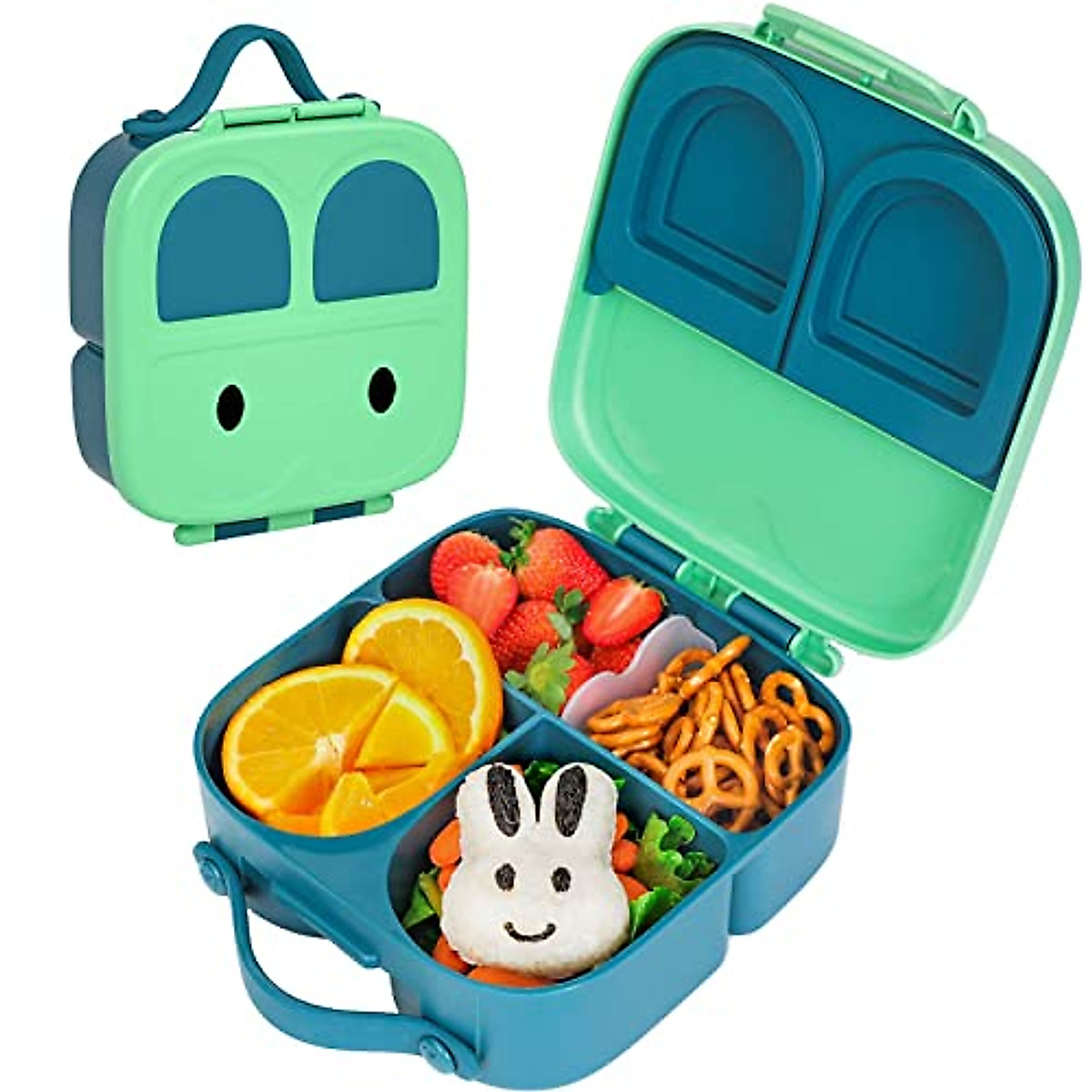 DIGTER Kids Bento Box with 4 Compartments and Removable Divider, Ideal Leak-Proof Toddlers Lunch Box Containers for School, BPA-Free(Green)