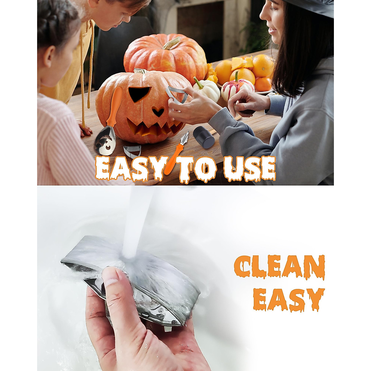 JUSTOTRY Halloween Pumpkin Carving Set 26Pcs Pumpkin Face Shape Cookie Cutters Tool Easy & Safe Adults Kids DIY, Stainless Steel 23 Molds with 3 Tools for Decoration Decorating Stencils Metal