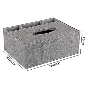 Sumnacon Linen Rectangular Tissue Box Cover - Multifunctional Tissue Box Holder with Remote Control Box, Decorative Tissue Box Remote Organizer for Home Office Car Restaurant, Grey