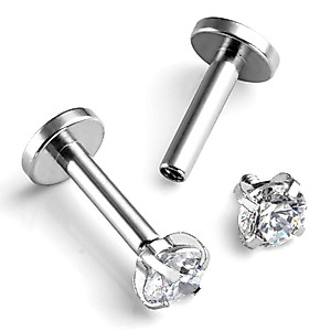 PiercingJ 2-4pcs 16g 316L Stainless Steel 3mm Cubic Zirconia Labret Monroe Lip Ring/Tragus/Helix Earring,6-12mm Bar Length