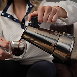 London Sip Stainless Steel Stove-Top Espresso Maker Coffee Pot Italian Moka Percolator, Silver, 3 Cup