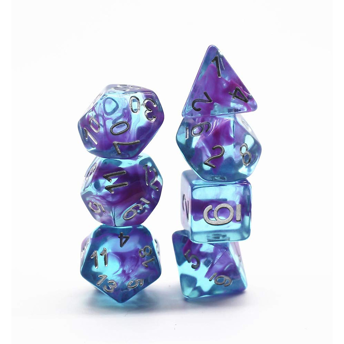 DND Dice Set-Blue Mix Purple RPG Dice for D&D Dungeons and Dragons Role Playing Game Polyhedral Transparent Swirl Dice