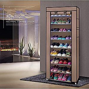 ZYSK 10 Tiers Shoe Rack 30 Pairs Shoe Storage with Dustproof Cover Closet Shoe Storage Cabinet Organizer,Non-Woven Fabric Shelf,(Coffee)