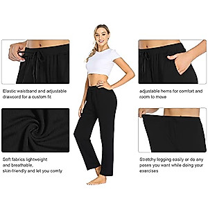 ASIMOON Sweatpants for Women Comfy Wide Leg Yoga Pants with Pockets Stretch High Waist Loose Lounge Jogging Pants