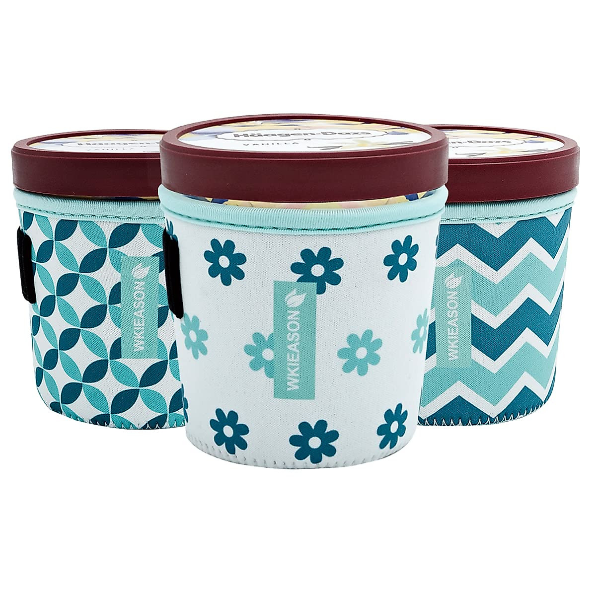 WK IEASON Ice Cream Sleeve Pin Neoprene Cooler Coozie Sleeve Insulators Cream Sleeves Neoprene Cover Holder with Spoon Holder (Geometric patterns)