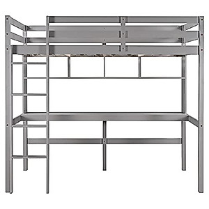 DEYOBED Twin Size Wooden Loft Bed Frame with Desk and Shelves - Create an Efficient and Stylish Workspace for Kids, Teens, and Adults