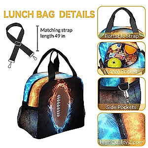 XaocNyx Football Backpack with Lunch Box and Pencil Case Set, 3 in 1 Matching Boys Black Backpacks Combo, Cool Bookbag and Pencil Case Bundle