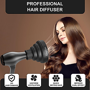 Universal Collapsible Hair Dryer Diffuser - Travel and Easy Storage - KingKam Diffuser Attachment Fit Most Hair Dryers with Nozzle Diameter D-1.575Inch to 1.968 Inch (4-5cm) - Black