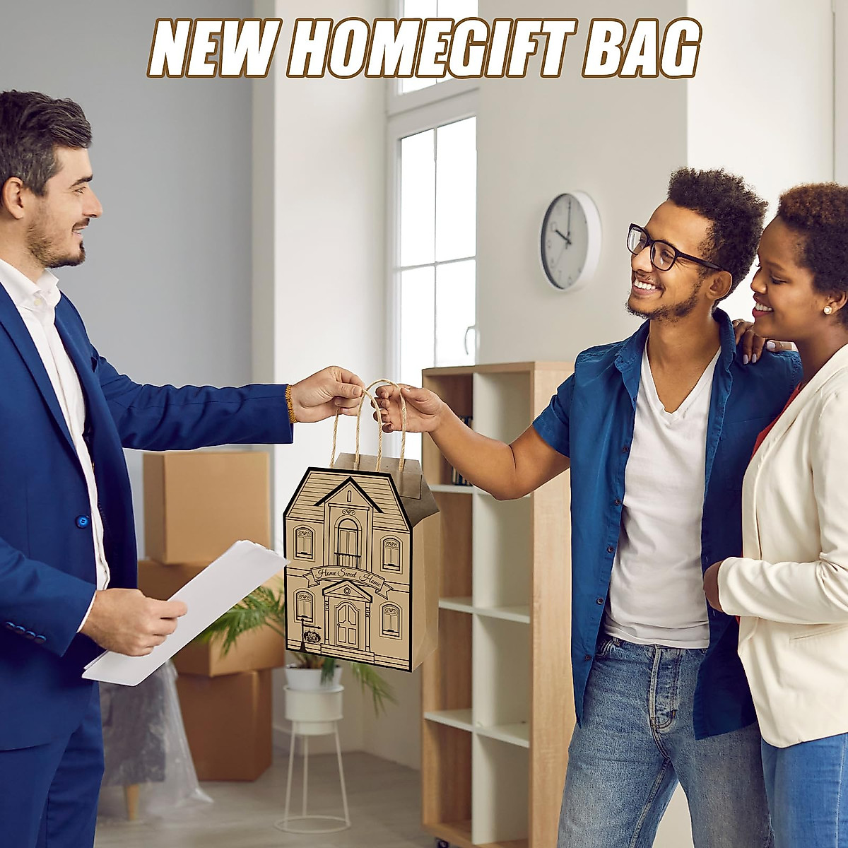 Colarr 50 Pcs Real Estate Agent Supplies House Shaped Gift Bag 5.25 x 3.25 x 8.25 Inch Real Estate Bag with Handles Kraft Real Estate Agent Gift Bags for Real Estate Favor Home Gift (Brown)