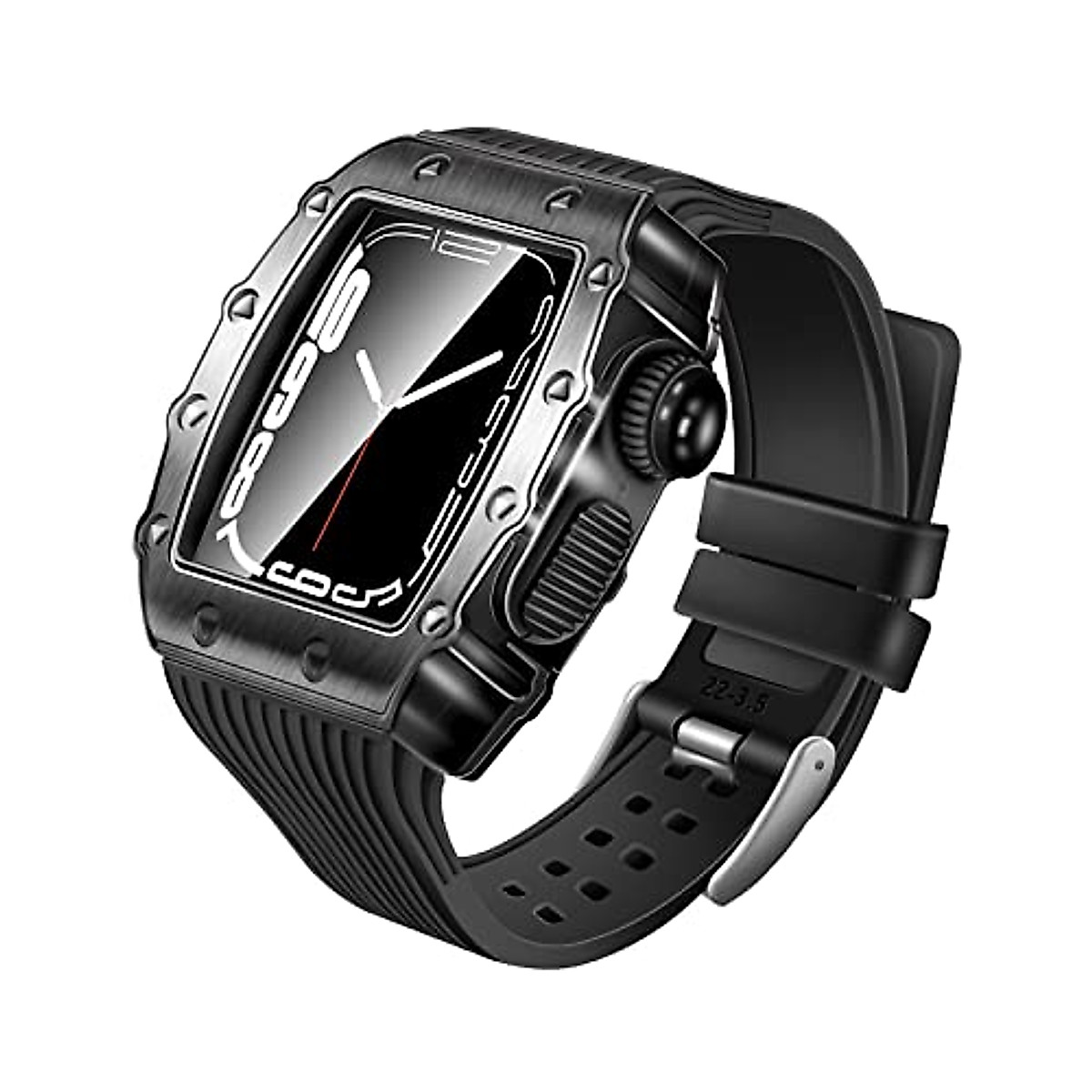 Metal Case for Apple Watch 7 45mm Band with Cover, Heavy Duty Rugged Case Glass Screen Protector Silicon Strap for iWatch Series 7 45mm Accessories Men's Full Protective Cover (Black)