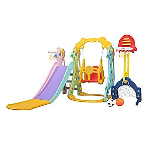 5 in 1 Kids Slide for Toddlers Age 1-3, Slide and Swing Set for Children Baby Indoor Outdoor, Playsets Playground Sets for Backyards Plastic