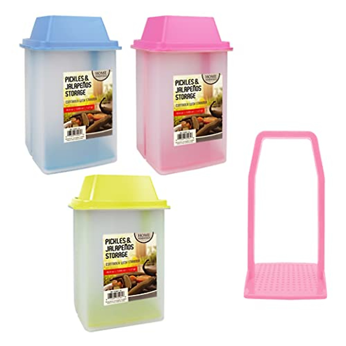 2 Pickle Storage Container Food Jar Holder Olive Jalapeno Keeper Strainer Lifter, Red