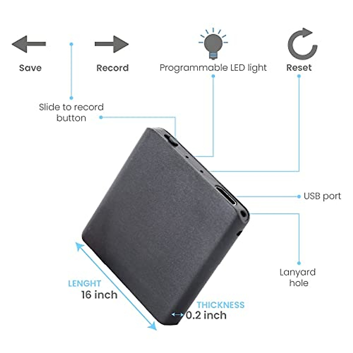 Mini Voice Activated Recorder with 300 Hours Recording Capacity, Small Audio Recorder with 30 Hours Battery - Tiny Recording Device by Atto Digital