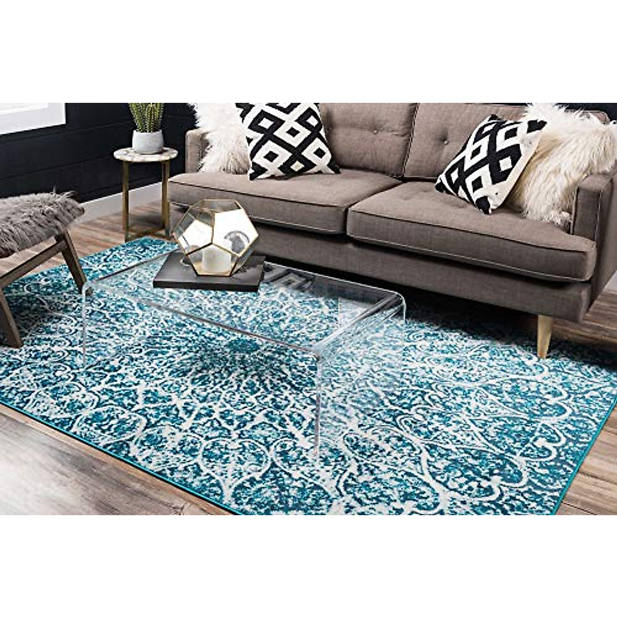 Unique Loom Sofia Collection Area Rug - Grace (8' x 10', Turquoise/ Ivory)