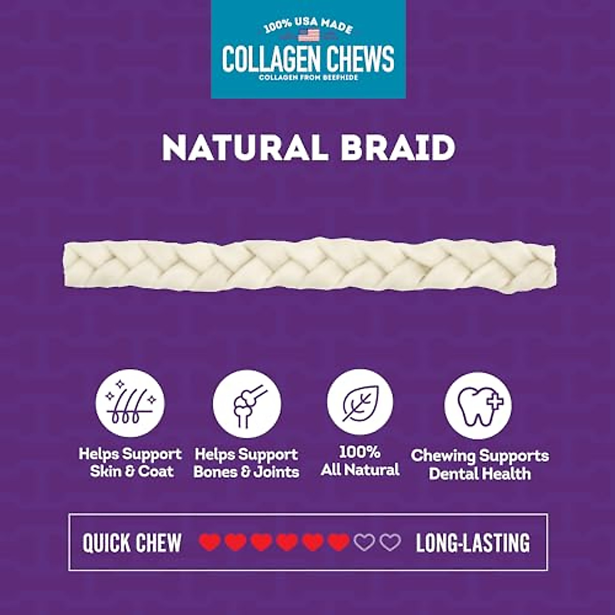 Treatly USA Collagen Braids 12-13" Dog Chew Treats - Natural Flavor, 3 Count/1 Pack