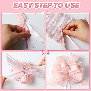 Gjinxi 6 PCS Large Pull Bows Gift Wrap Pull Bows 6 Inches Wedding Ribbon Bows Chiffon Pink Flower Boxes Decoration Bouquets Present Supplies Fit Hairstyle Crafts DIY Christmas Party Birthday Wedding