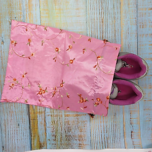 Ouyatoyu 4pcs Embroidered Silk Flower Design Jacquard Travel Bag, Laundry Bags Shoe Bags, Lingerie Bags Underwear Bags for Travel Storage for Men Women Washable Cloth Shoe Bags