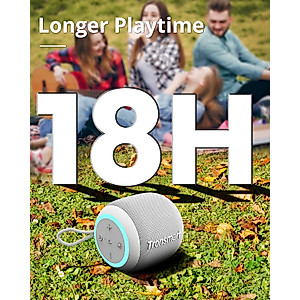 Tronsmart T7 Mini Compact Portable Bluetooth Speaker with Lights, Stereo Sound, Bluetooth 5.3, 18H Playtime, Stereo Pairing, Voice Assistant, IPX7 Waterproof Shower Speaker & Outdoor Speakers (Grey)