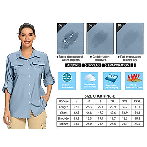Jessie Kidden Women's UPF 50+ UV Sun Protection Safari Shirt, Long Sleeve Outdoor Cool Quick Dry Fishing Hiking Gardening Shirts (5055 Light Blue M)