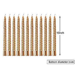 Tall Metallic Taper Spiral Taper Candle Candles - 10Inch Metallic, Dripless,wist Taper Candle, Spiral Taper Candle, Taper Spiral Long Candles Wax Unscented Dinner Candle brithday candle(Spiral golden)
